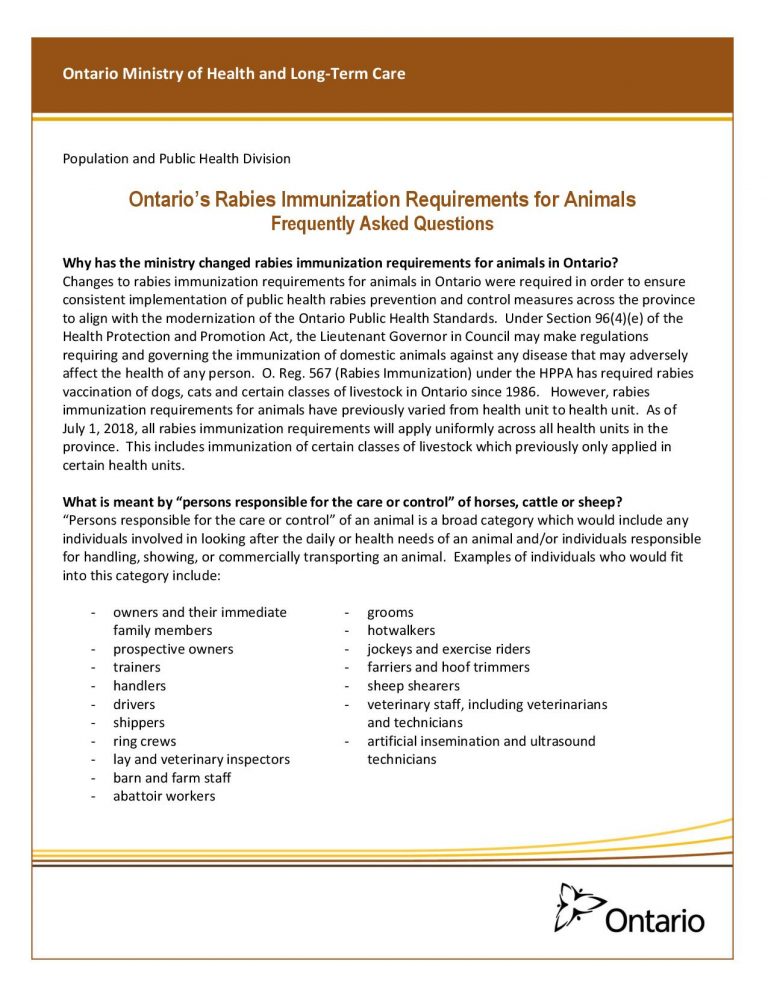 Ontario’s Rabies Immunization Requirements for Animals - Frequently ...