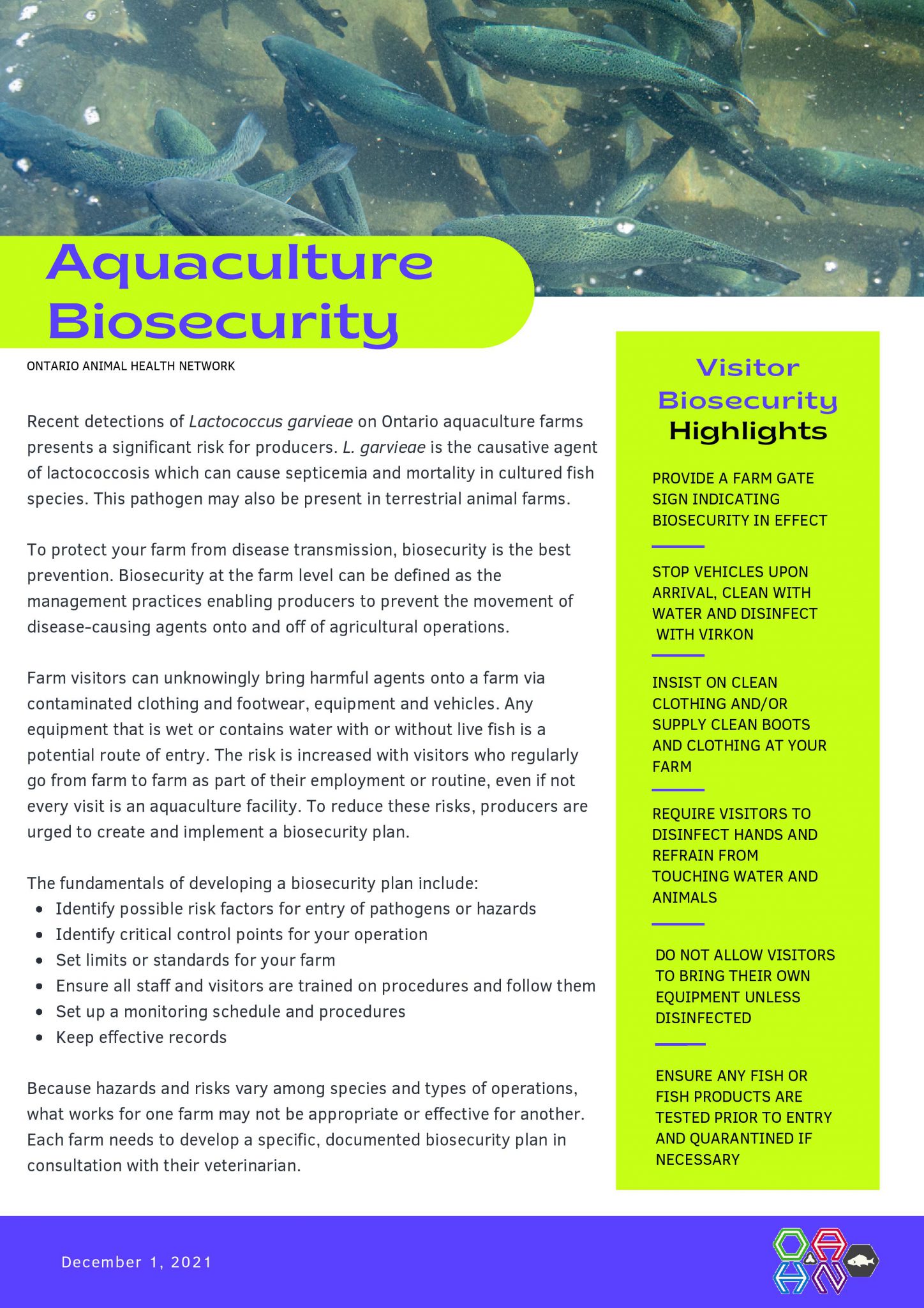 Aquaculture Biosecurity Fact Sheet - Ontario Animal Health Network
