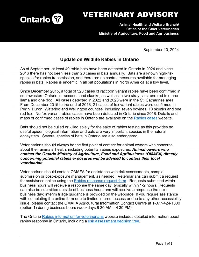 Veterinary Advisory: Update on Wildlife Rabies in Ontario - Ontario ...